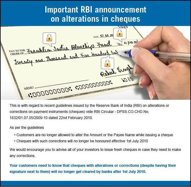 Cheque from 1st July 2010